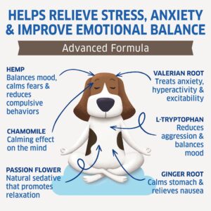 Hemp Calming Chews for Dogs - Dog Calming Chews - Natural Dog Anxiety Relief Treats - Separation, Stress, Barking, Thunderstorms, Lightning - Dog Anxiety Chews - 120 Calming Dog Treats