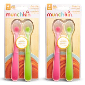 Munchkin® Gentle™ Silicone Spoons, 4 Pack, Pink/Green