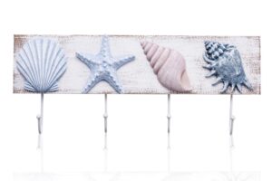 tideandtales beach bathroom decor 3d seashell wall hooks towel rack for coastal bathroom, bedroom or kitchen - shells and starfish beach decorations for home - ocean theme beach house decor