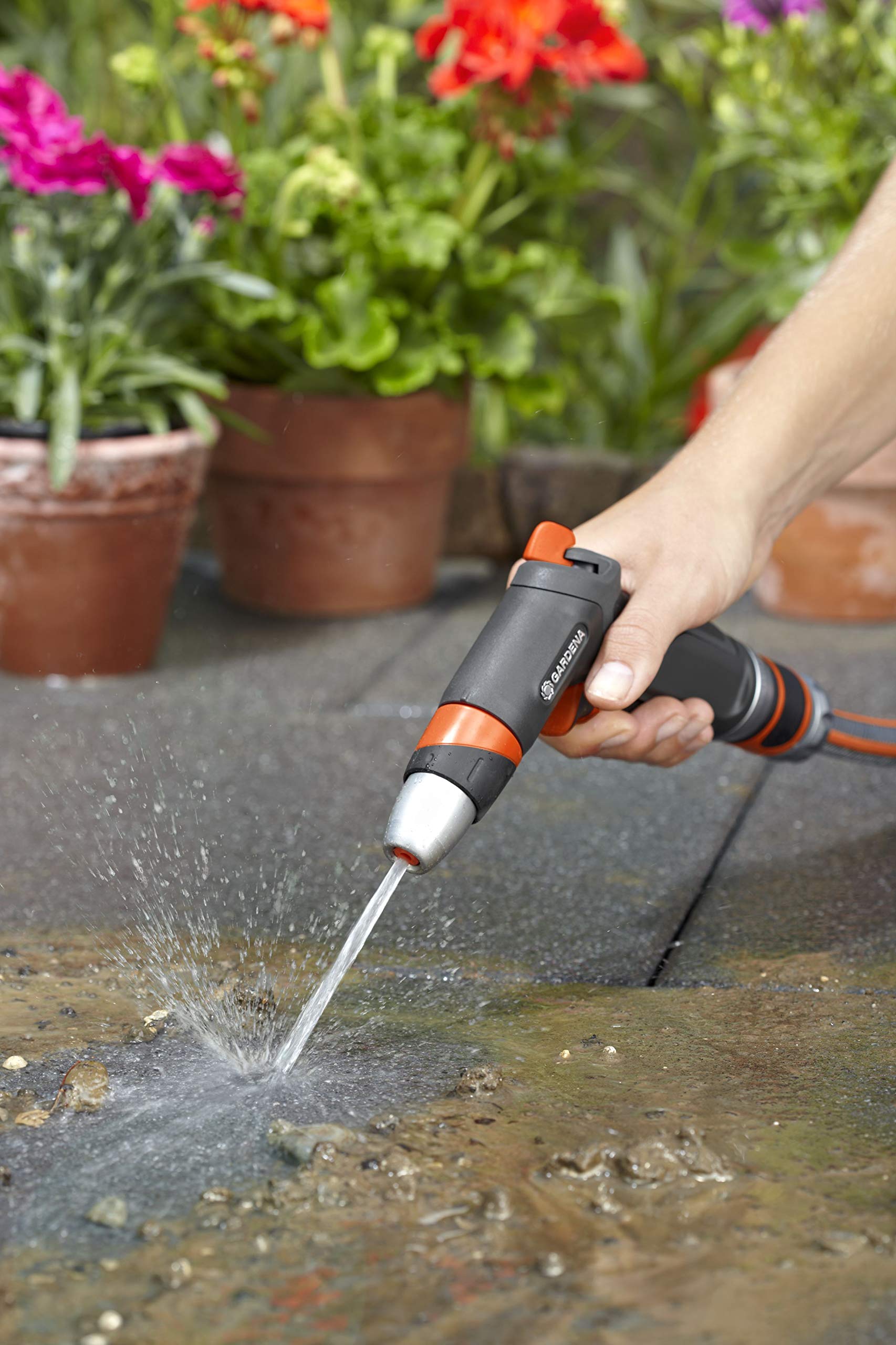 Gardena Metal Nozzle - Frost Proof - (Variable Spray Patterns) + Water Stop, 3815M-FP