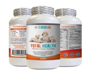 my lucky pets llc dog skin itch relief - dogs total health complex - hair coat skin teeth gums eye urinary support - immune booster - coq10 for dogs chewable - 60 treats (1 bottle)