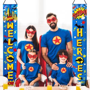 hero decorations hero backdrop hero porch sign banners welcome hanging hero decoration for super fun hero party wall decoration door action door sign (blue hero)