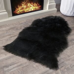 silky soft faux fur rug, 2 ft. x 3 ft. black fluffy rug, sheepskin area rug, shaggy rug for living room, bedroom, kid's room, or nursery, home décor accent, machine washable with non-slip backing