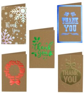 iconikal kraft christmas thank you note cards with envelopes, foil embellished, 30-count