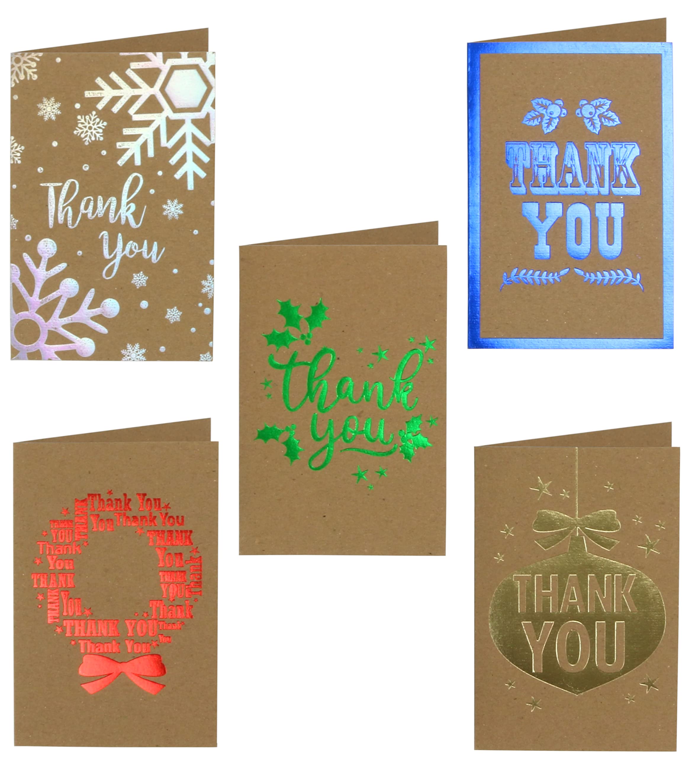 Iconikal Kraft Christmas Thank You Note Cards with Envelopes, Foil Embellished, 30-Count