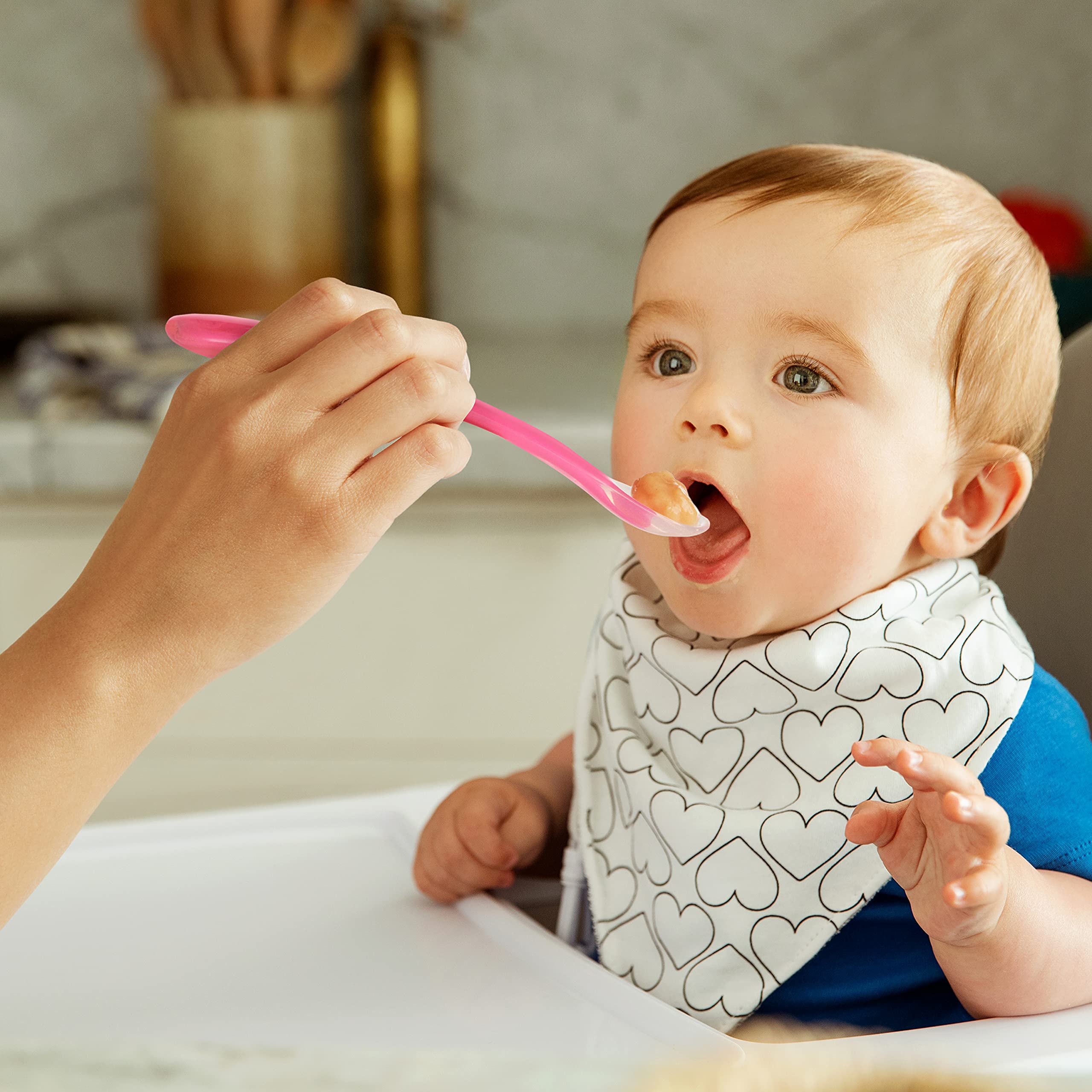 Munchkin® Gentle™ Silicone Spoons, 4 Pack, Pink/Green