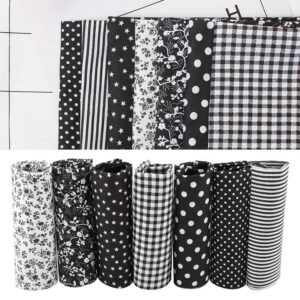 Fdit 7pcs Cotton Fabric DIY Assorted Pre-Cut Bedding Suite Quarters Bundle Black 25x25cm (25 * 25)