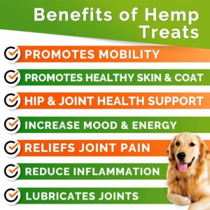 GOODGROWLIES Hemp Hip & Joint Supplement for Dogs - Made in USA - Glucosamine - MSM - Turmeric - Hemp Seed Oil Infused Treats - Natural Joint Pain Relief & Mobility - 120 Soft Chews