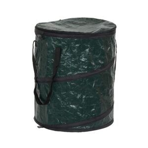 household essentials pop up hamper, pop up camping trash can, great for outdoor or indoor use, portable and collapsible with zippered top, green