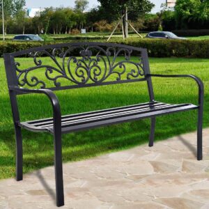 wenst'skufan 50" patio garden bench park patio yard furniture decor powder-coated cast iron black