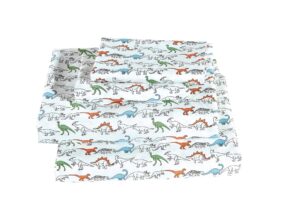 linen plus sheet set for boys/teens dinosaurs rhino jurassic orange blue green white black flat sheet fitted sheet and pillow cases full size new