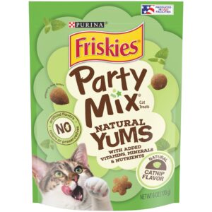 purina friskies made in usa facilities, natural cat treats, party mix natural yums catnip flavor - (pack of 6) 6 oz. pouches