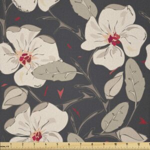 ambesonne floral fabric by the yard, poppy flowers vintage with abstract floral arrangement nature blossom, microfiber fabric for arts and crafts textiles & decor, 2 yards, charcoal grey