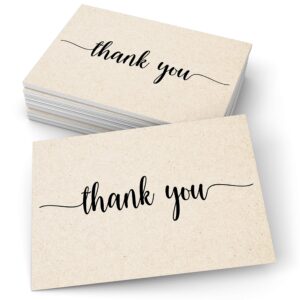 321done thank you note cards (set of 50) 4x6 - blank on back - made in usa, cute modern script kraft tan thick cardstock, large