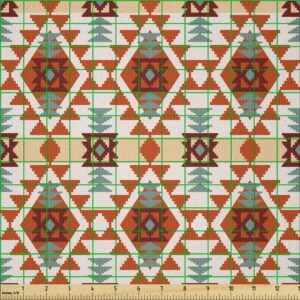 Ambesonne Tribal Fabric by The Yard, Prehistoric Traditional Aztec Folk Motif Geometric Triangles Native, Microfiber Fabric for Arts and Crafts Textiles & Decor, 1 Yard, Off White Cinnamon Seafoam