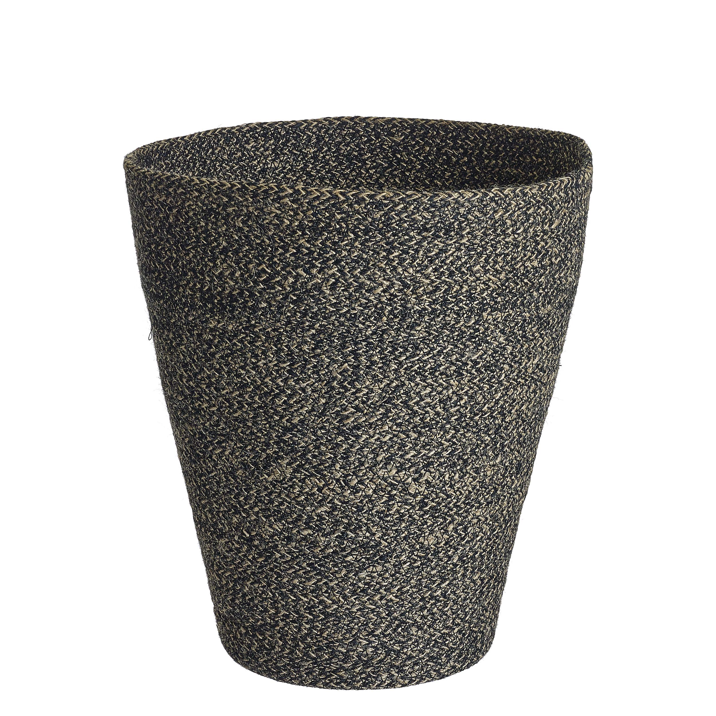 Design Ideas Melia Wastecan, Natural Woven Jute Round Trash Bin, 11" Diameter x 11" Tall, Black