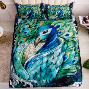 Suncloris,3D Bedding Duvet Cover Sets,Peacock in his Pride Home Bedding Set.Included: Duvet Cover,Pillowcase(no Comforter Inside) (Queen)