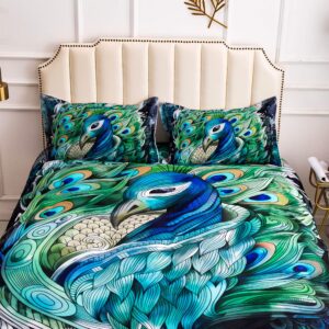 Suncloris,3D Bedding Duvet Cover Sets,Peacock in his Pride Home Bedding Set.Included: Duvet Cover,Pillowcase(no Comforter Inside) (Queen)