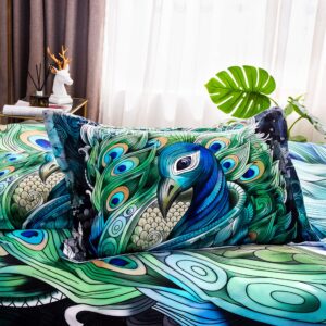 Suncloris,3D Bedding Duvet Cover Sets,Peacock in his Pride Home Bedding Set.Included: Duvet Cover,Pillowcase(no Comforter Inside) (Queen)