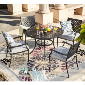 LOKATSE HOME 4 Piece Outdoor Patio Metal Wrought Iron Dining Chair Set with Arms and Seat Cushions - Grey