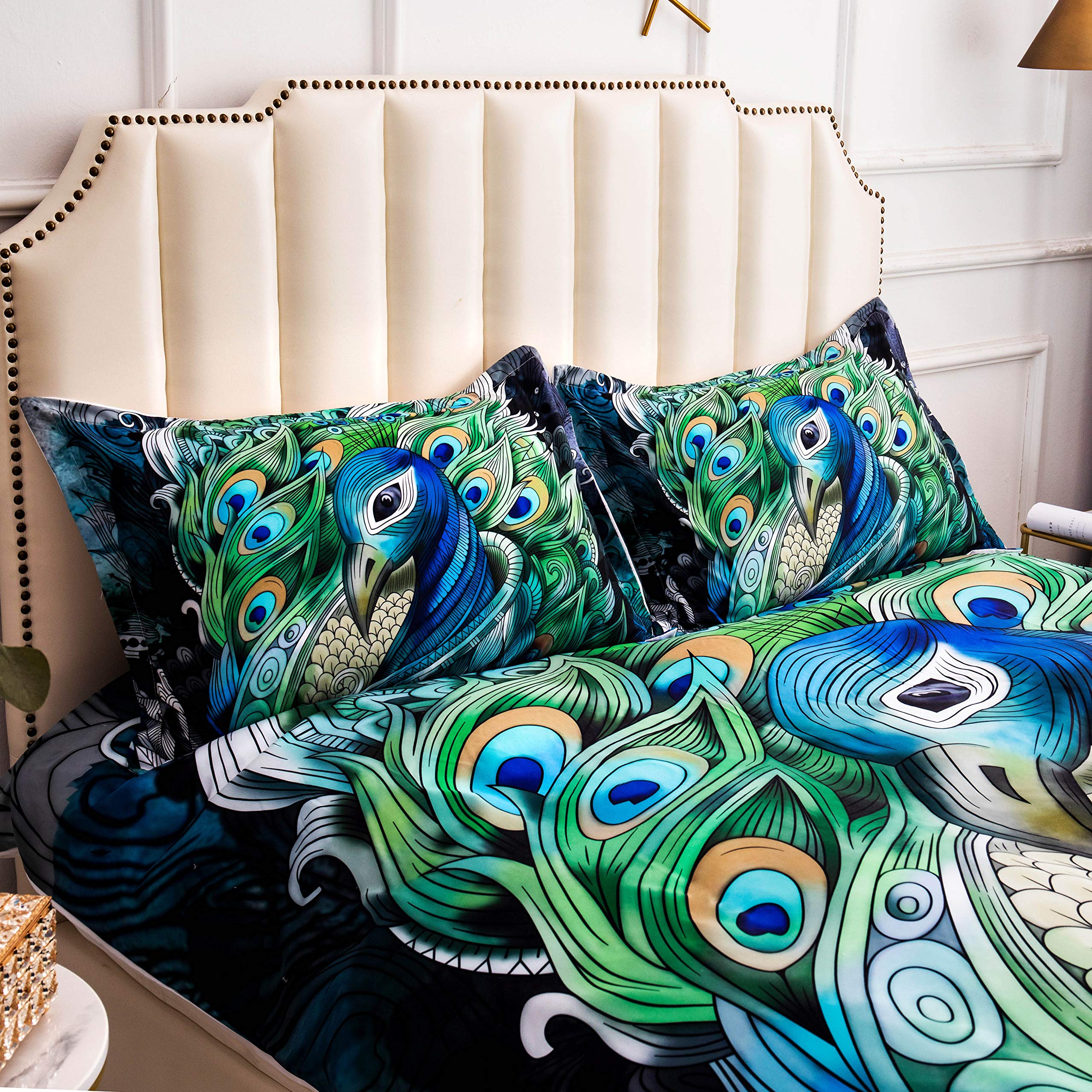 Suncloris,3D Bedding Duvet Cover Sets,Peacock in his Pride Home Bedding Set.Included: Duvet Cover,Pillowcase(no Comforter Inside) (Queen)