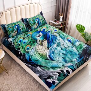 Suncloris,3D Bedding Duvet Cover Sets,Peacock in his Pride Home Bedding Set.Included: Duvet Cover,Pillowcase(no Comforter Inside) (Queen)