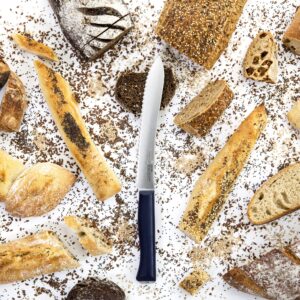 Opinel Intempora Bread Knife – Serrated, Curved Blade for Slicing Bread and Tough Rinds, High Carbon Sandvik Steel Blade, Made in Portugal, Silver,One Size,254528