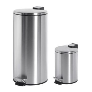 innovaze 8 gal./30 liter and 1.3 gal./5 liter stainless steel step-on trash can set for kitchen and bathroom