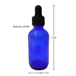 Dropper Stop® 2oz Cobalt Blue Glass Dropper Bottles (60mL) with Tapered Glass Droppers - Pack of 80