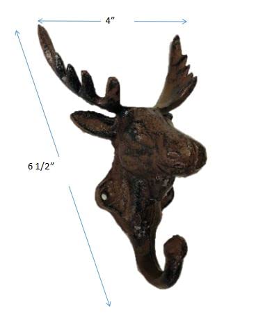 Midwest Craft House 6 Rustic Elk Moose Wall Hooks for Coats, Hats, Purses, Mud Rooms, Bars, Restoration, Cabins, Gifts, Purses, Dog Leashes, Hunters, Rustic Brown Farmhouse Color