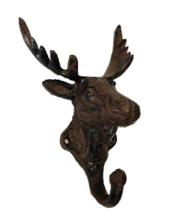 Midwest Craft House 6 Rustic Elk Moose Wall Hooks for Coats, Hats, Purses, Mud Rooms, Bars, Restoration, Cabins, Gifts, Purses, Dog Leashes, Hunters, Rustic Brown Farmhouse Color