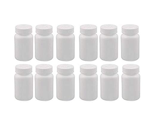 12 PCS 150 ML 5 OZ Plastic White Bottles Empty Container with Screw Cap Solid Powder Case Refillable Storage Holder Sample Jar for Dispense Different Items