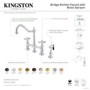 Kingston Brass KS1277AXBS Heritage 8-Inch Kitchen Faucet with Brass Sprayer, Brushed Brass