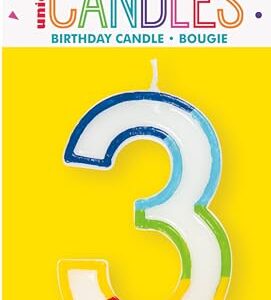 Vibrant Rainbow Border Number "3" Birthday Candle - Multicolored & Eye-Catching Design - Perfect for Unforgettable Birthday Celebrations