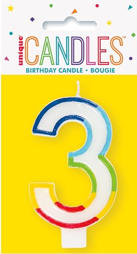 Vibrant Rainbow Border Number "3" Birthday Candle - Multicolored & Eye-Catching Design - Perfect for Unforgettable Birthday Celebrations