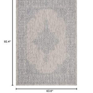 SAFAVIEH Courtyard Collection Area Rug - 5'3" x 7'7", Grey & Navy, Non-Shedding & Easy Care, Indoor/Outdoor & Washable-Ideal for Patio, Backyard, Mudroom (CY8232-36812)