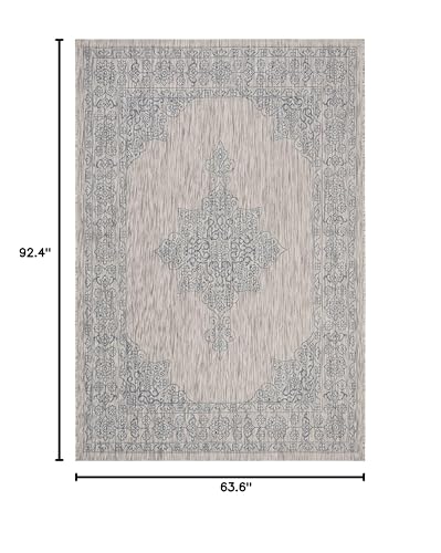 SAFAVIEH Courtyard Collection Area Rug - 5'3" x 7'7", Grey & Navy, Non-Shedding & Easy Care, Indoor/Outdoor & Washable-Ideal for Patio, Backyard, Mudroom (CY8232-36812)