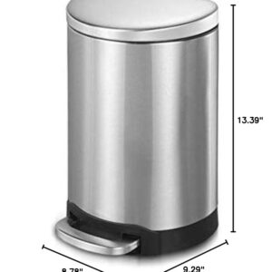 PDTXCLS SPPRANDOM Innovaze 1.6 Gal./6 Liter Stainless Steel Semi-Round Step-on Trash Can for Bathroom and Office