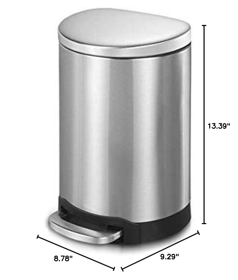 PDTXCLS SPPRANDOM Innovaze 1.6 Gal./6 Liter Stainless Steel Semi-Round Step-on Trash Can for Bathroom and Office