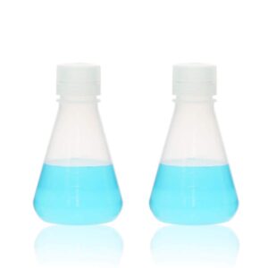 ulab scientific conical polypropylene erlenmeyer flask 8.5oz 250ml narrow neck with screw cap, molded graduations, pack of 2, uef1010