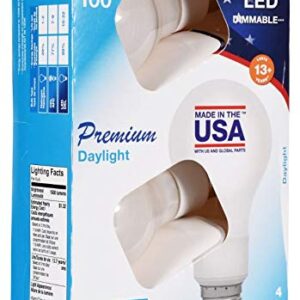 LEDVANCE, Daylight 40243 Sylvania 100 Watt Equivalent, A21 LED Light Bulbs, Dimmable, Color 5000K, Made in The USA with US and Global Parts, 4 Pack