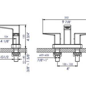 ALFI brand AB1020-BN Brushed Nickel Two-Handle 4'' Centerset Bathroom Faucet, 4.1" L x 9.9" W x 4.7" H