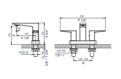 ALFI brand AB1020-BN Brushed Nickel Two-Handle 4'' Centerset Bathroom Faucet, 4.1" L x 9.9" W x 4.7" H