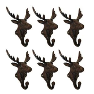 Midwest Craft House 6 Rustic Elk Moose Wall Hooks for Coats, Hats, Purses, Mud Rooms, Bars, Restoration, Cabins, Gifts, Purses, Dog Leashes, Hunters, Rustic Brown Farmhouse Color