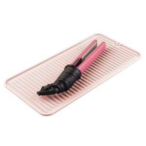 mdesign silicone heat-resistant hair care styling tool mat for curling or flat irons, straighteners on bathroom countertop, raised edges, non-slip, waterproof, linelle collection, light pink/blush