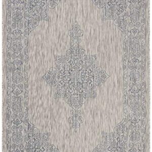 SAFAVIEH Courtyard Collection Area Rug - 5'3" x 7'7", Grey & Navy, Non-Shedding & Easy Care, Indoor/Outdoor & Washable-Ideal for Patio, Backyard, Mudroom (CY8232-36812)