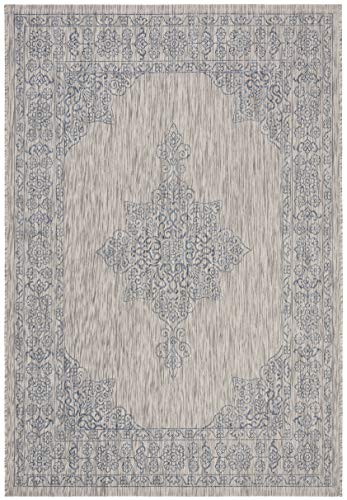 SAFAVIEH Courtyard Collection Area Rug - 5'3" x 7'7", Grey & Navy, Non-Shedding & Easy Care, Indoor/Outdoor & Washable-Ideal for Patio, Backyard, Mudroom (CY8232-36812)