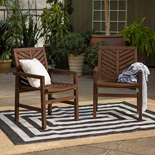 Walker Edison 4-6 Person Outdoor Wood Chevron Back Patio Furniture Dining Set Extendable Table Chairs All Weather Backyard Conversation Garden Poolside Balcony, 5 Piece, Dark Brown