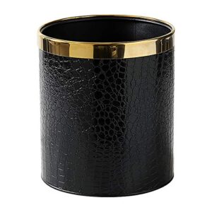 huaqinglian small office trash can garbage can metal open top wastebasket bin with removable gold ring which for hold garbage bag for bathroom,living room,bedroom using (black crocodile pattern)