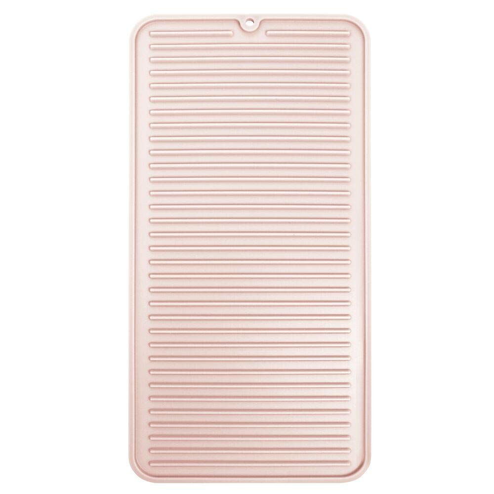 mDesign Silicone Heat-Resistant Hair Care Styling Tool Mat for Curling or Flat Irons, Straighteners on Bathroom Countertop, Raised Edges, Non-Slip, Waterproof, Linelle Collection, Light Pink/Blush